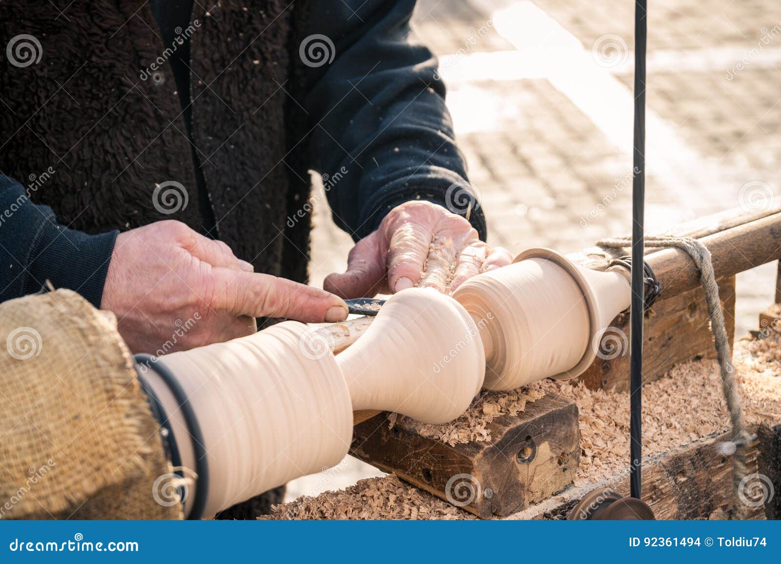 Woodworker Carves Wood Pieces. Hands Doing Wood Carving.Handicrafts.A ...