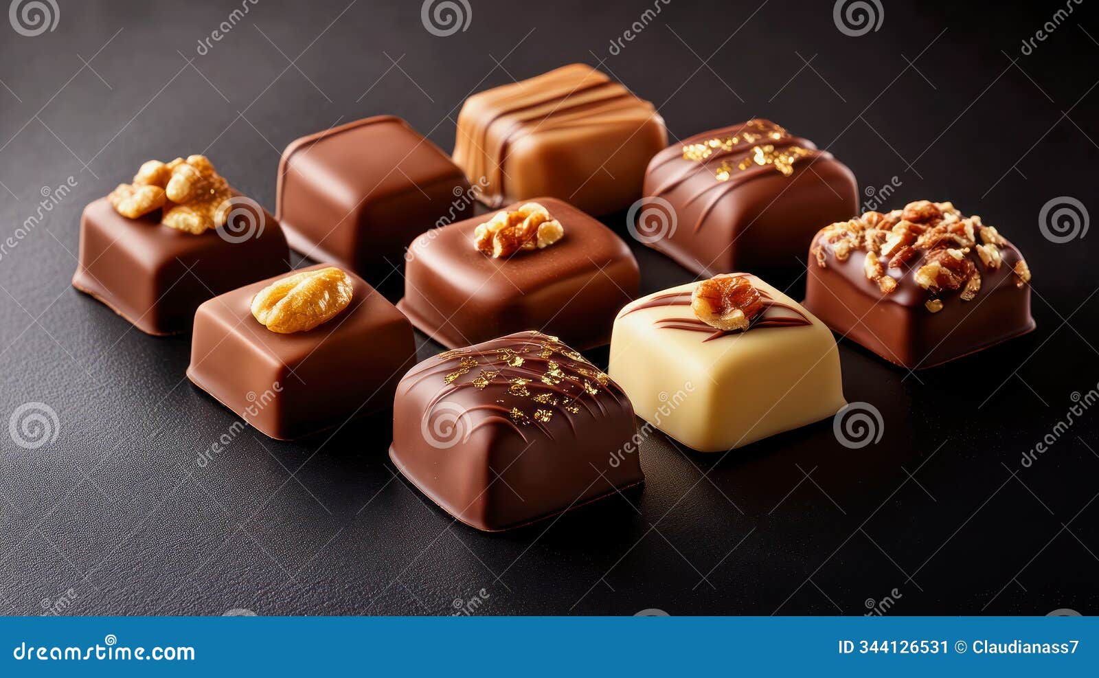 Artisan Chocolate Candies Arranged in a Delightful Pattern on a Dark ...