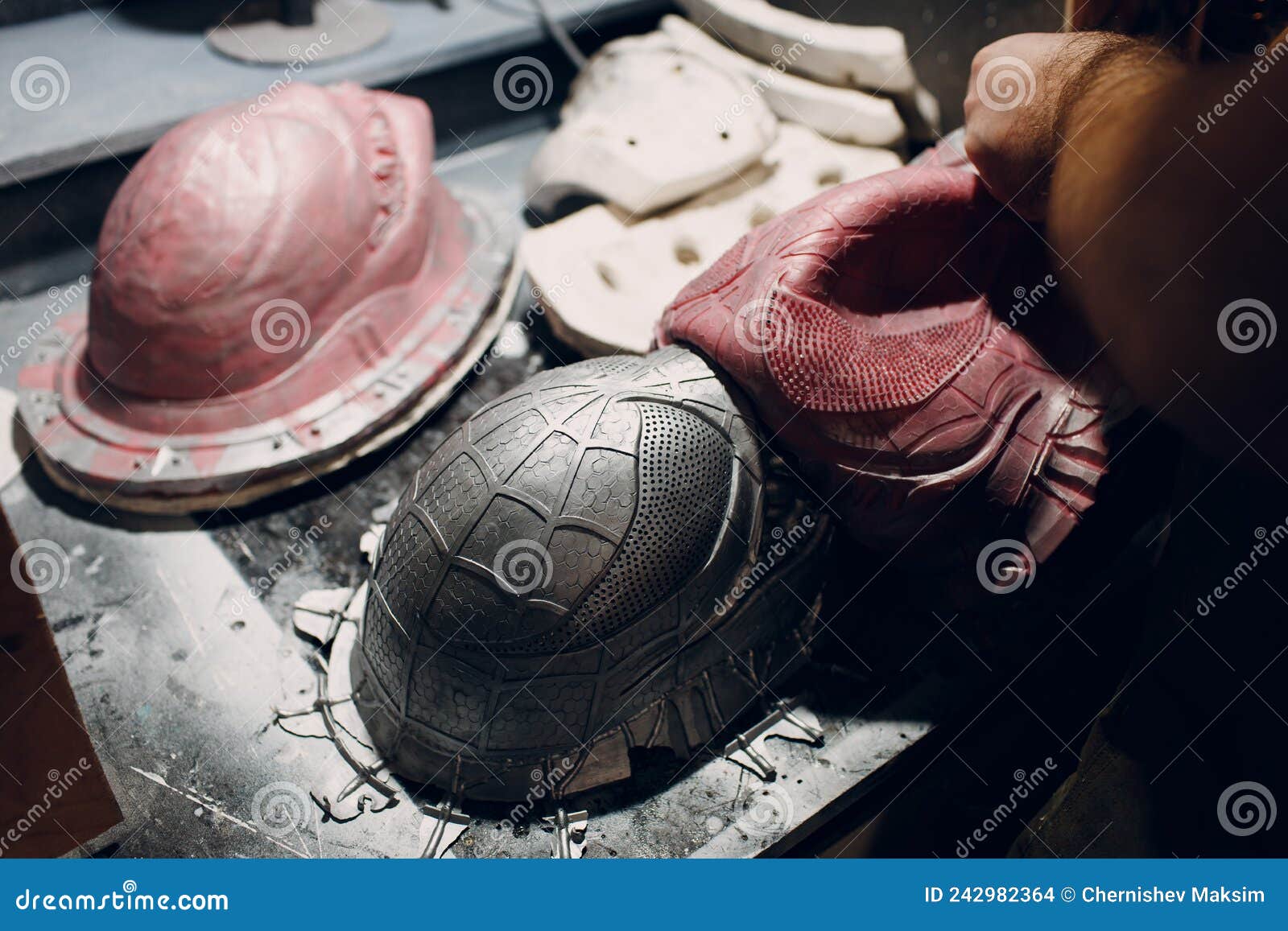 Artisan Craftsman Create Mask Based on Plaster Cast. Gypsum Mold and ...