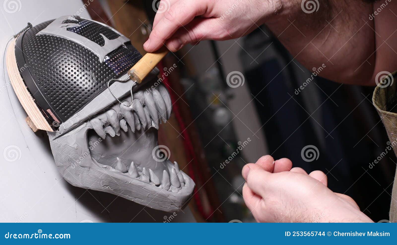 Artisan Craftsman Create Mask Based on Plaster Cast. Gypsum Mold and ...