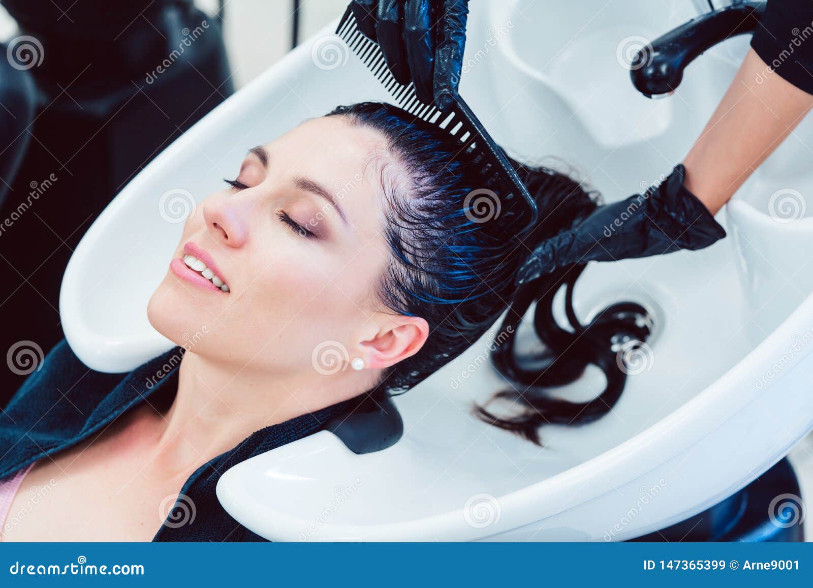 Artisan Hairdresser Washing Hair Of Customer Woman Stock Image Image