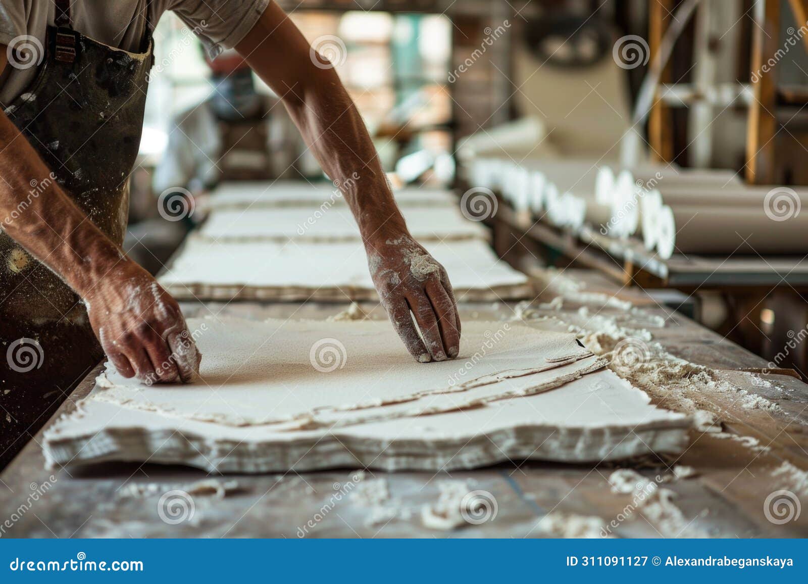 Artisan Handling Paper during the Papermaking Process Stock ...