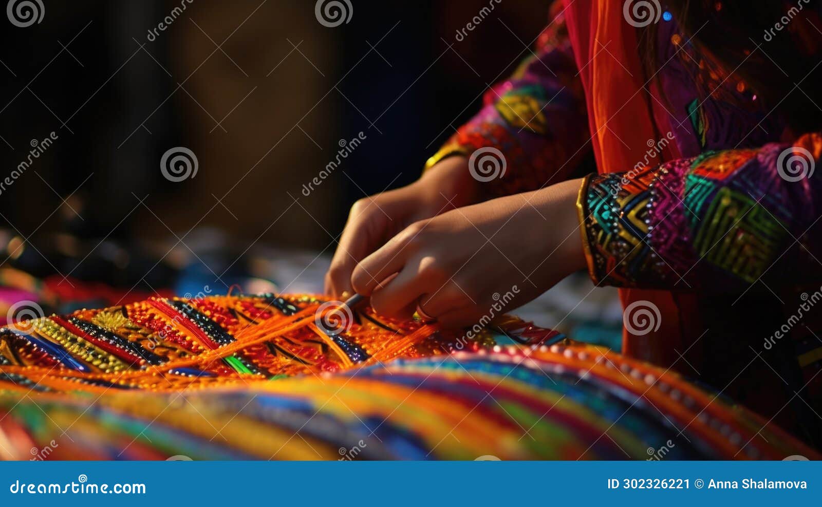 Artisan Hands Meticulously Crafting Colorful, Traditional Textile ...