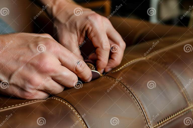 Artisan Hands Stitching Leather Sofa Seams Stock Photo - Image of ...