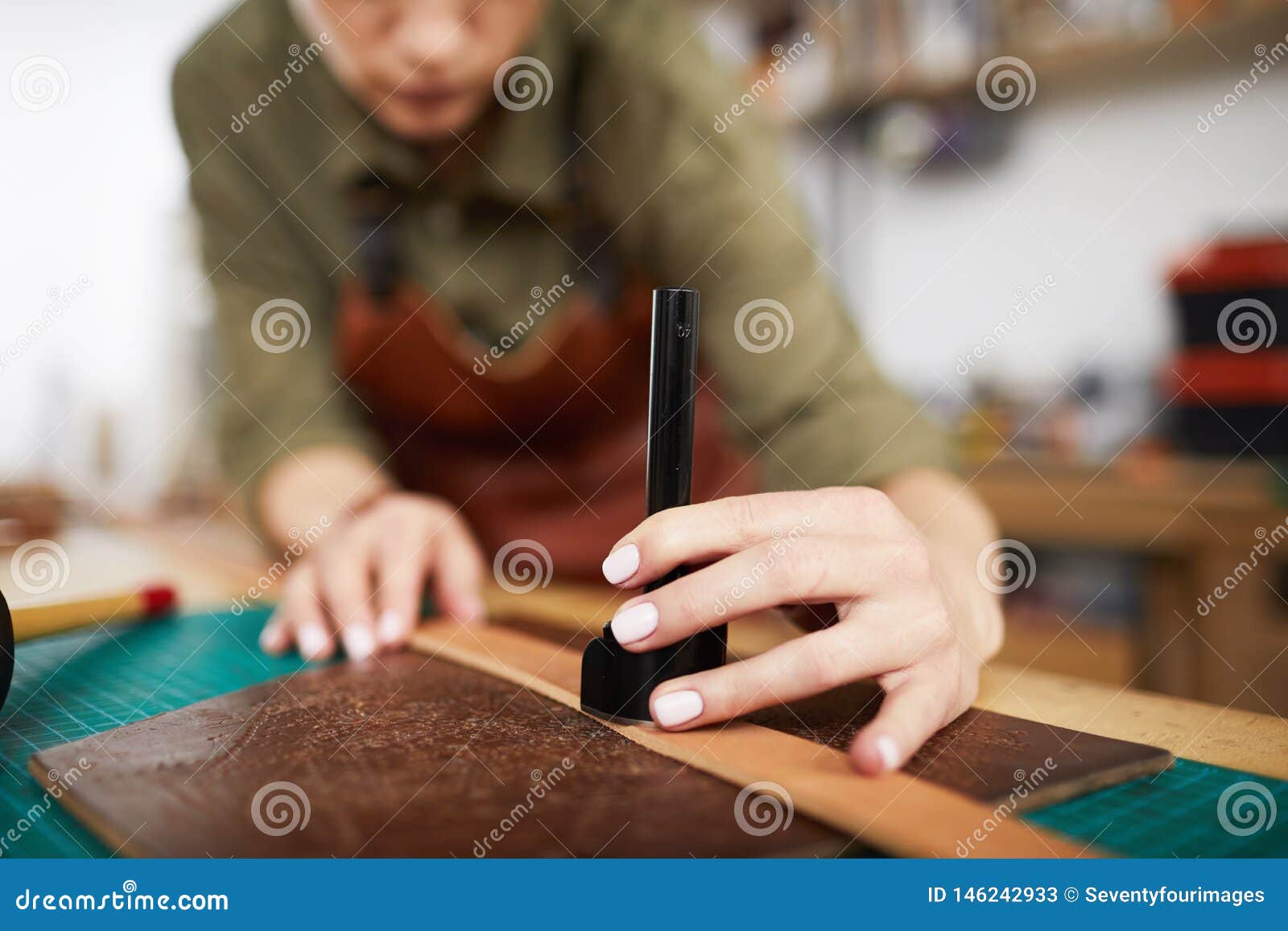 Artisan Making Leather Belt Stock Image - Image of leatherwork, closeup ...
