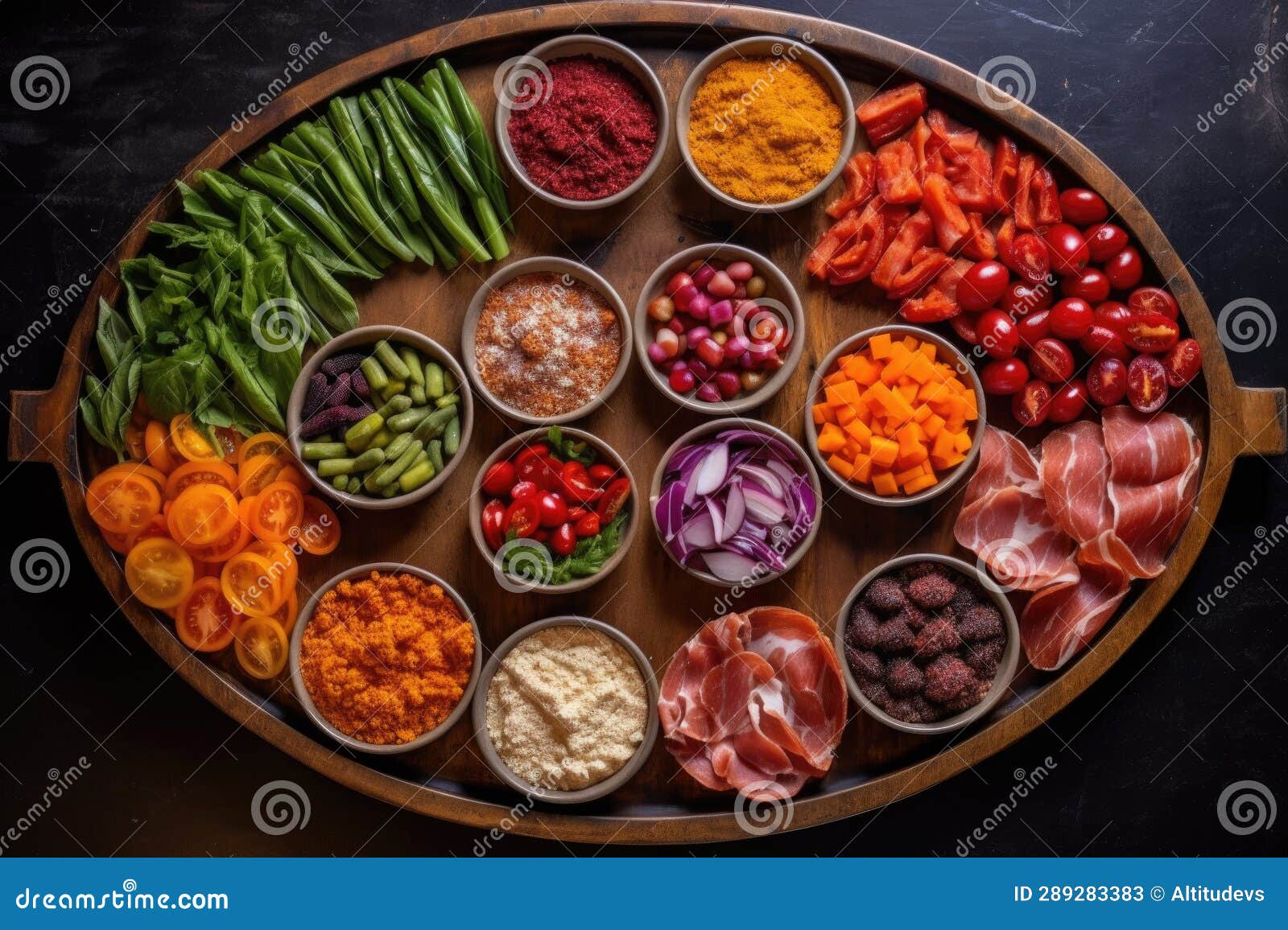 Artisan Pizza Toppings Arranged on a Tray Stock Image - Image of ...