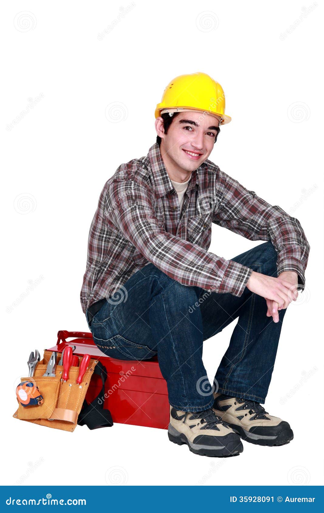 Artisan sitting on toolbox stock image. Image of complex - 35928091
