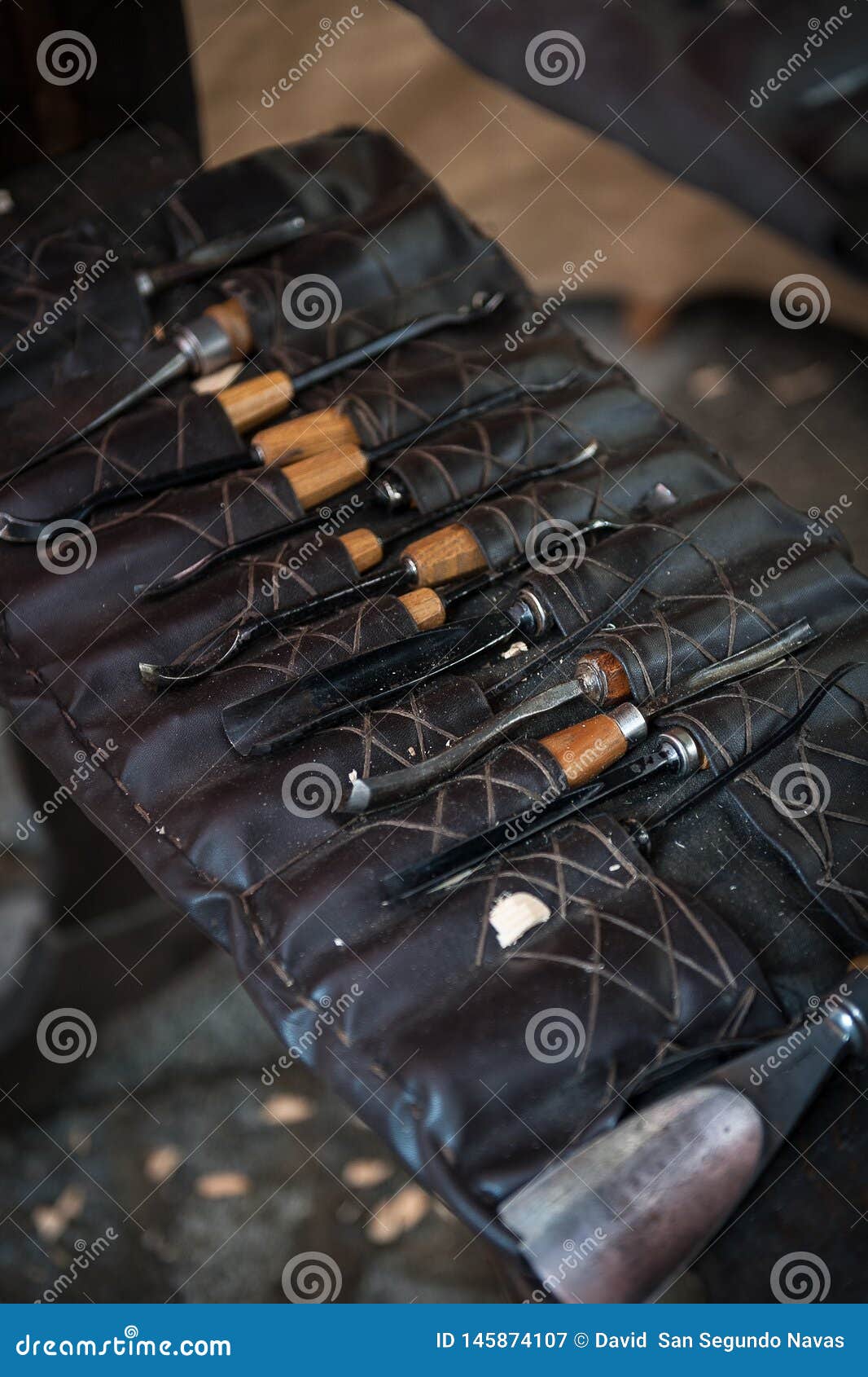 Gouges in Retro Leather Case Belonging To Artisan of Wood Stock Image ...