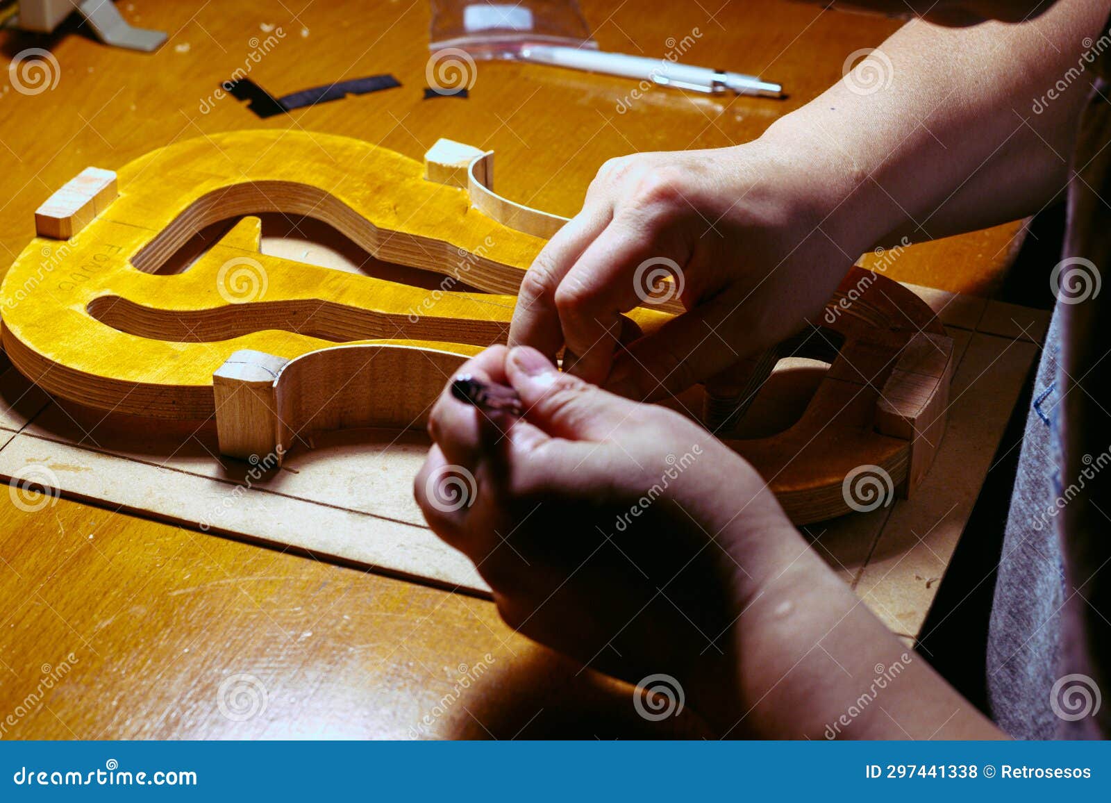 Artisan Violin Maker Luthier Working on Violin Center Bot, Corner ...