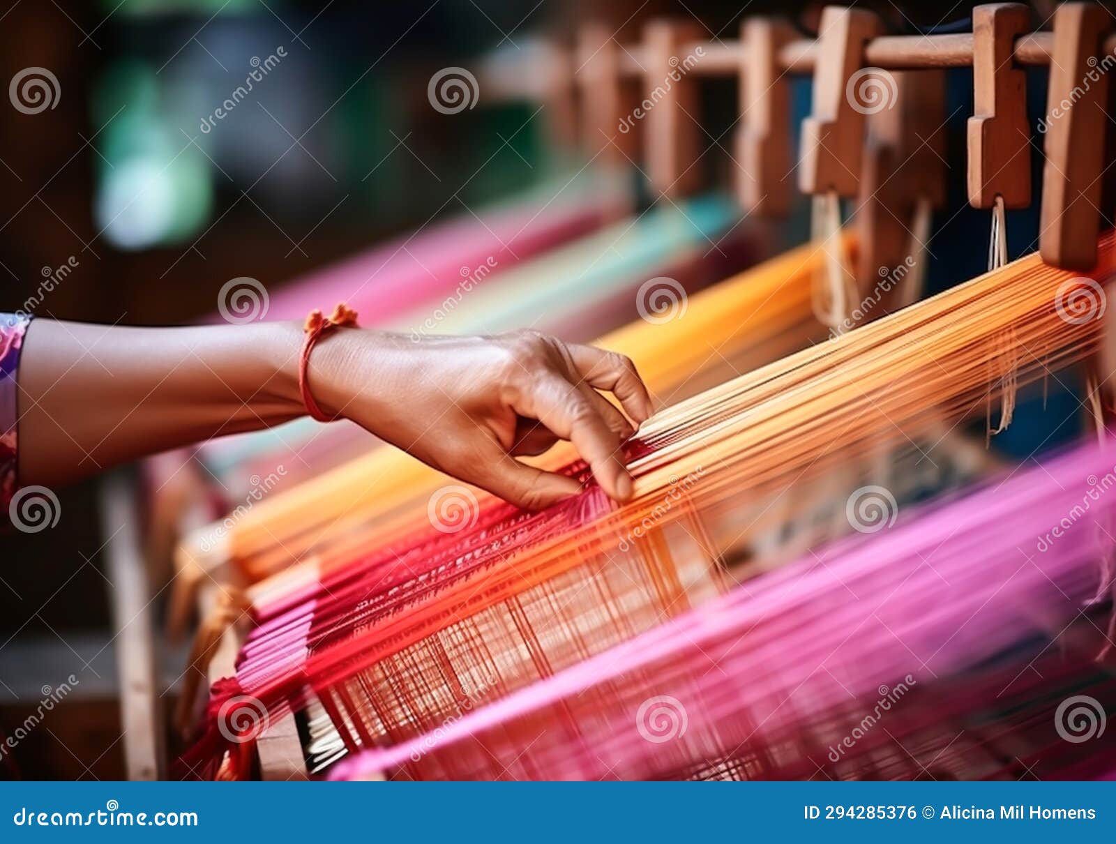 Artisan Working on a Manual Loom. Traditional Crafts. Handmade Stock ...