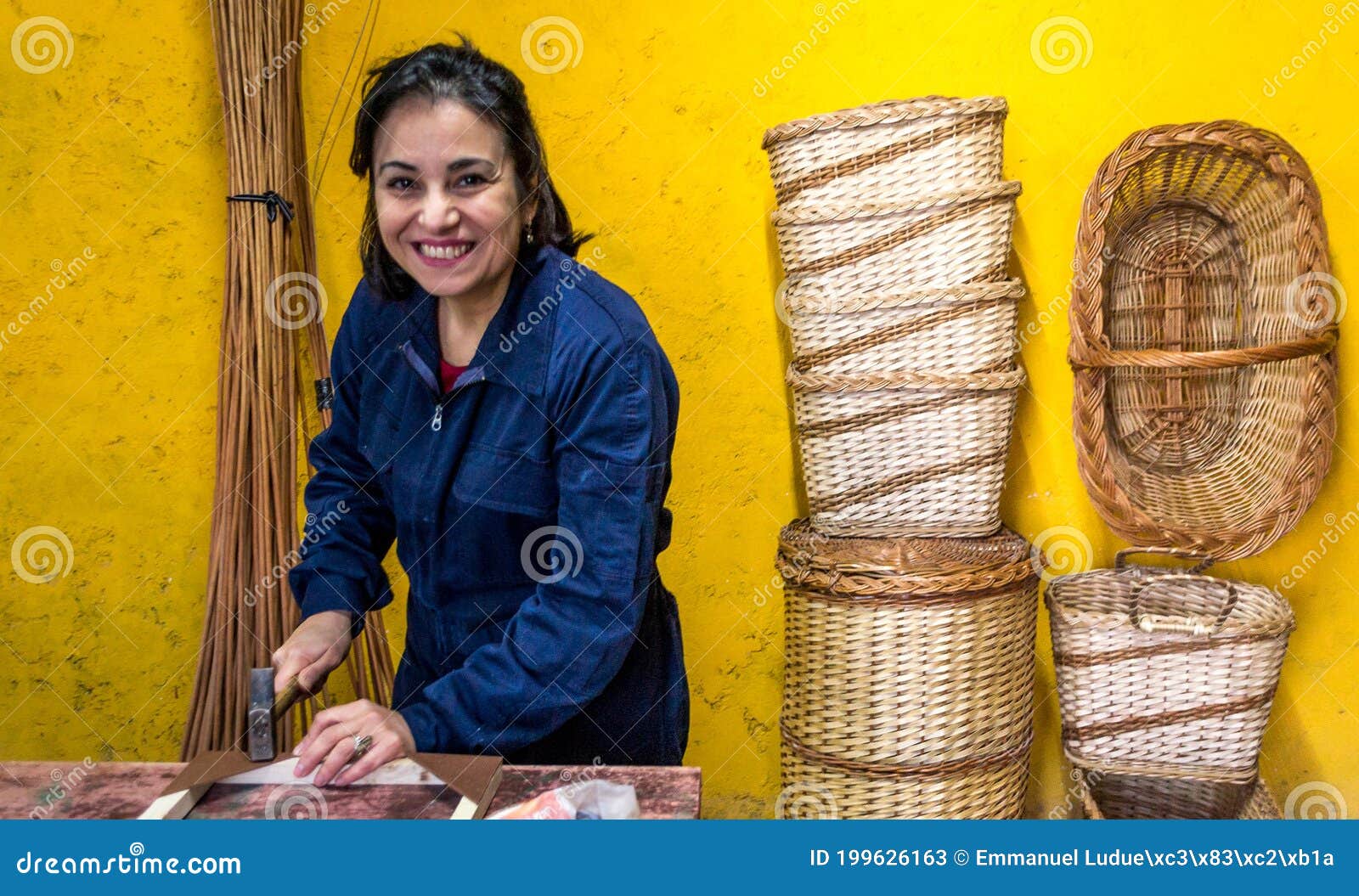 Artisan Working in Wicker and Carpentry Stock Image - Image of electric ...