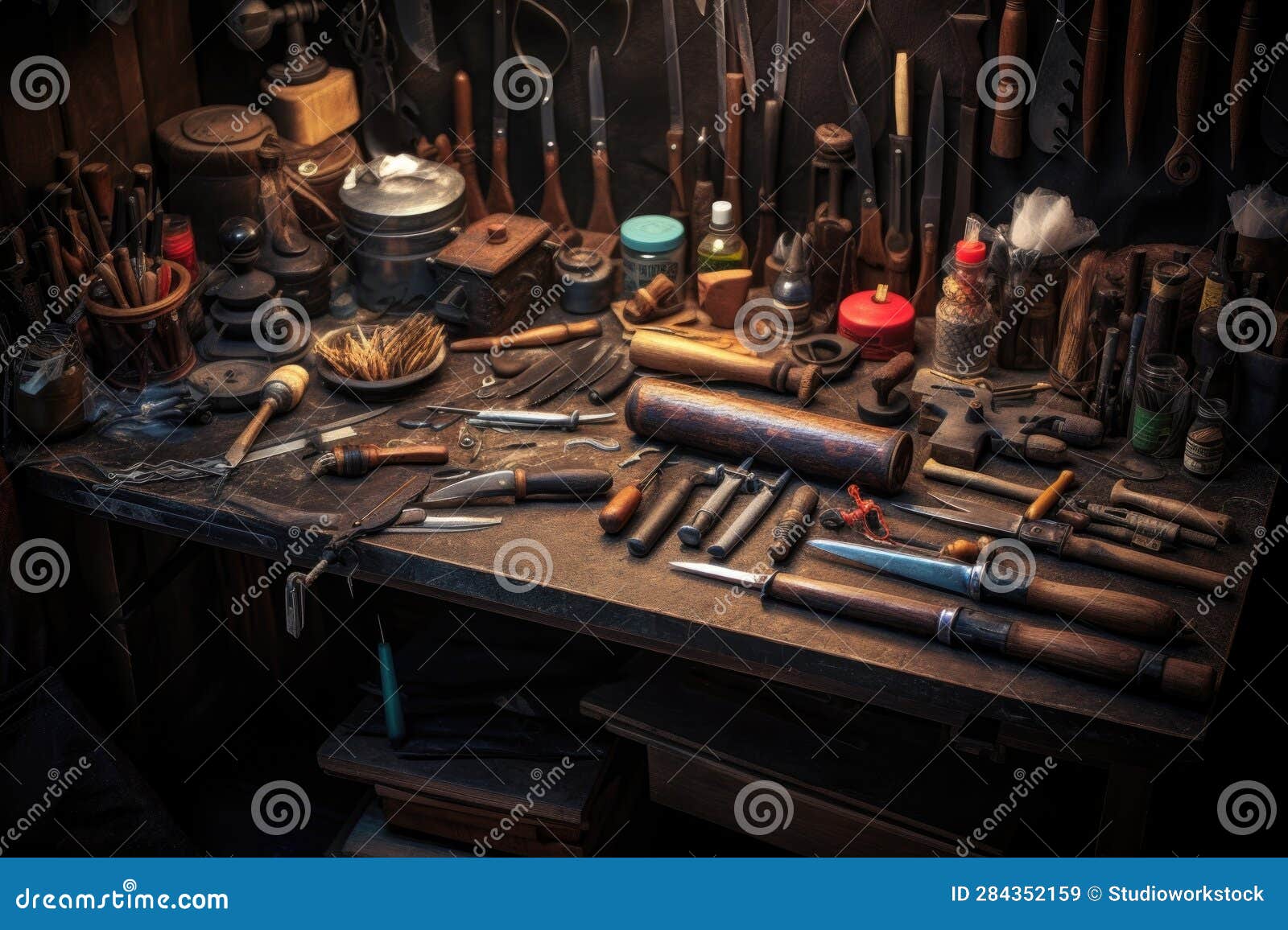 Artisan Workshop with Tools and Materials for Crafting Knives Stock Illustration - Illustration ...