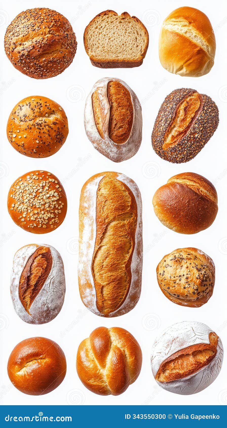 Artisanal Breads of Various Shapes and Textures Displayed on a White ...