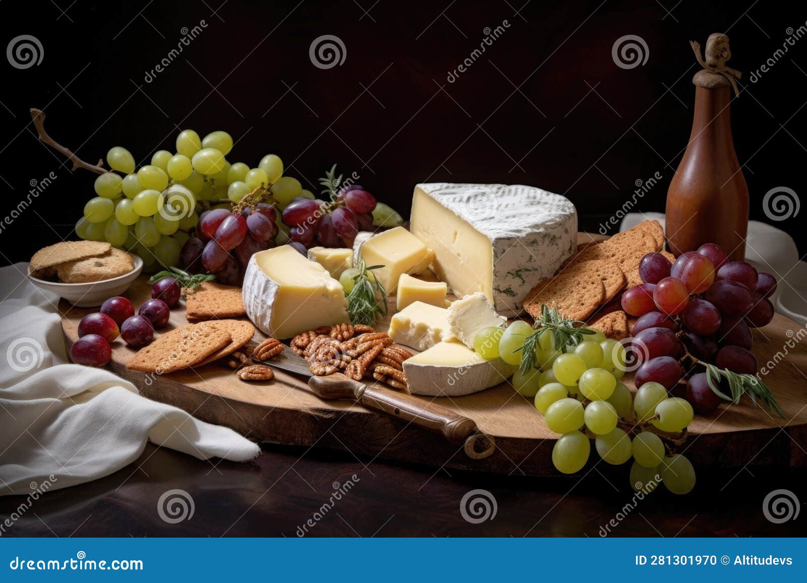 Artisanal Cheese Platter with Crackers and Grapes Stock Photo - Image ...
