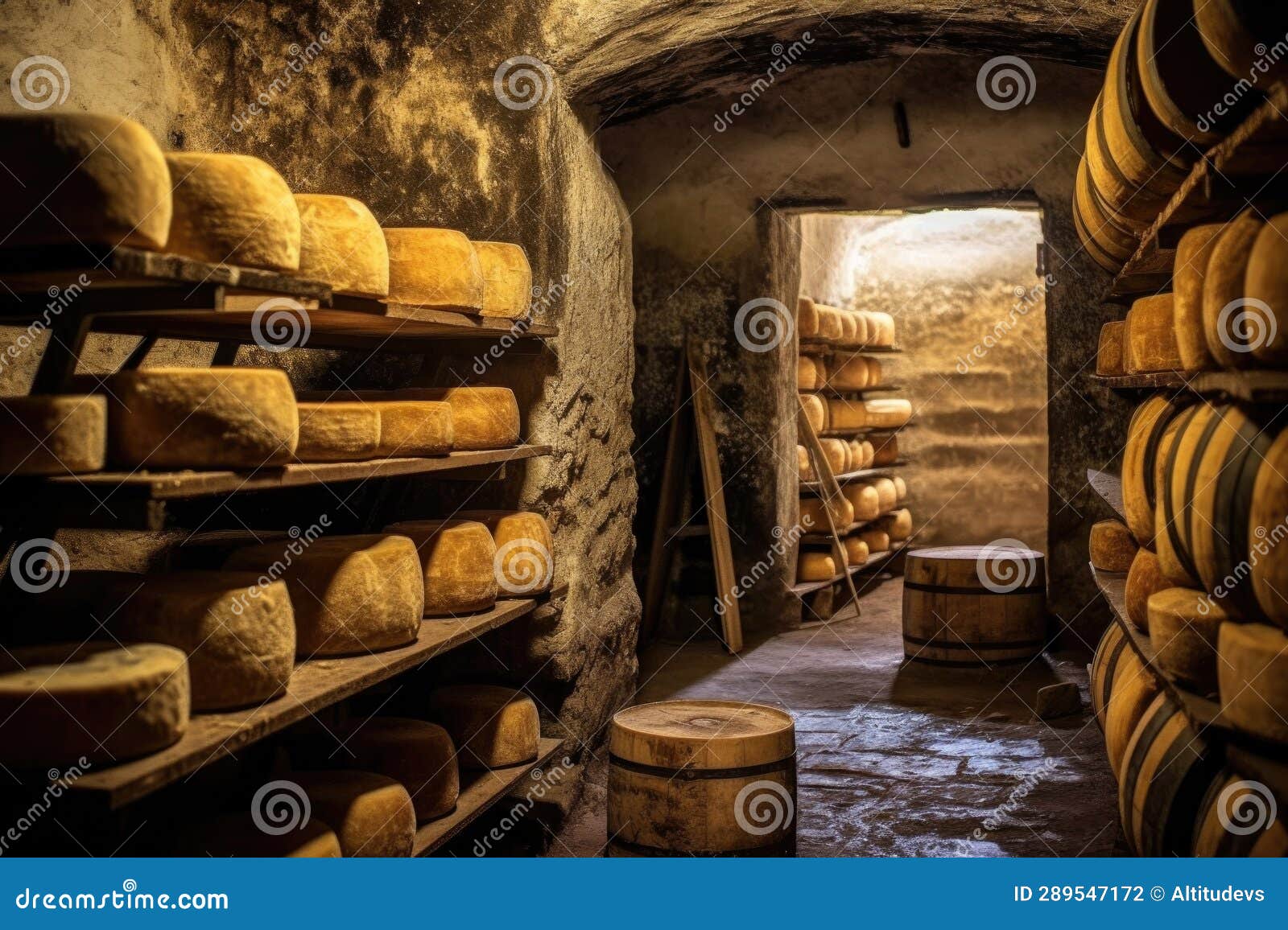 Artisanal Cheese Wheels Aging in a Cellar Stock Photo - Image of ...