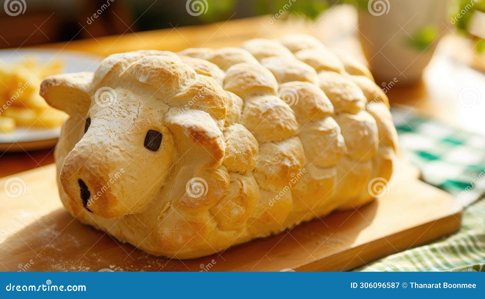 Unique Bread Loaf Resembling an Sheep Resting on a Wooden Table, Ai ...