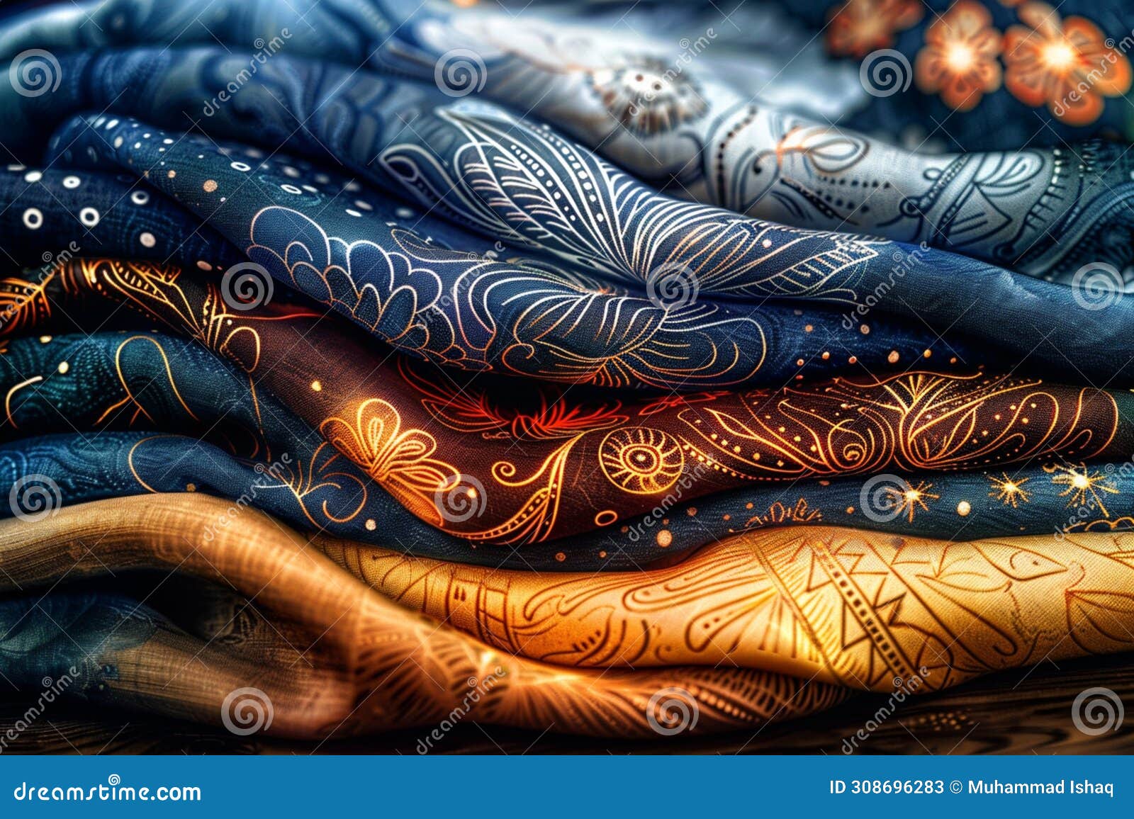 Artisanal Showcase Hand Drawn Patterns on Batik Fabric Highlight Creativity Stock Illustration ...