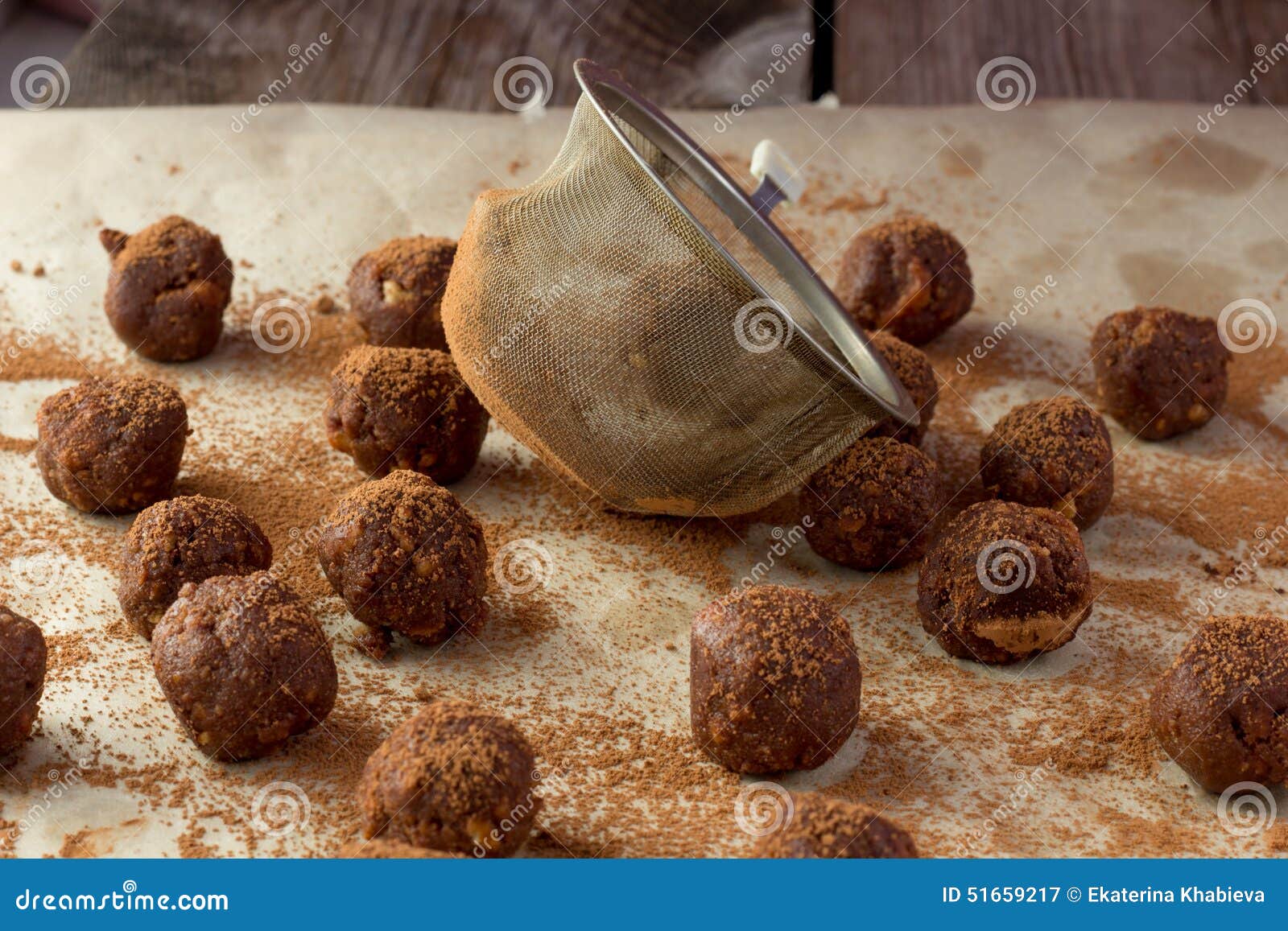 Artisanal Truffle Balls and Sieva Stock Image - Image of gourmet, cocoa ...