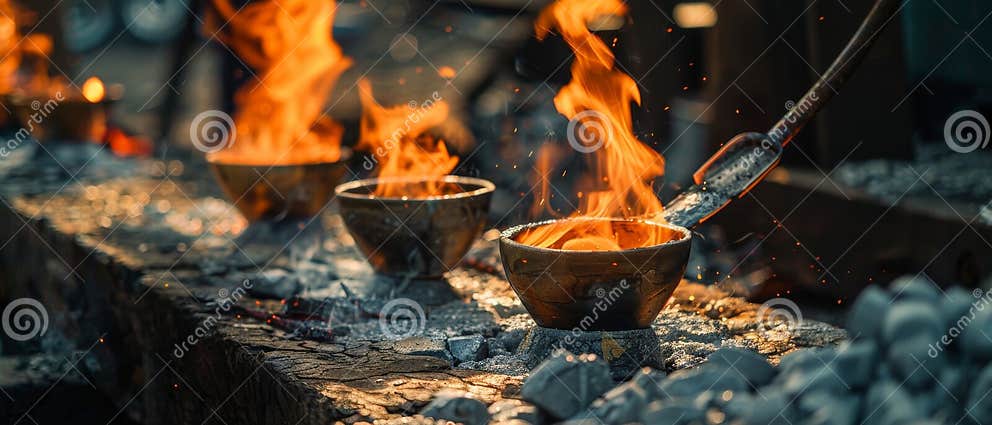 Artisans Casting Metal with Flames a Dance of Fire and Craftsmanship ...