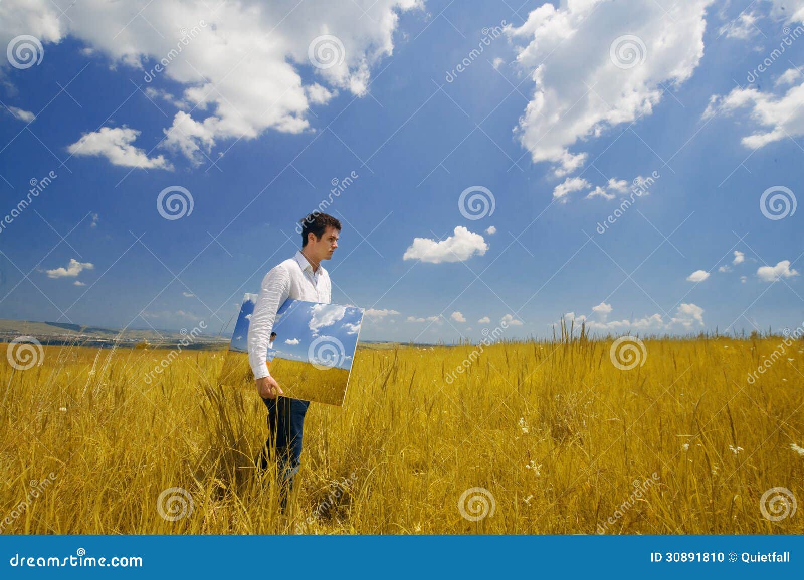 Artist with Canvas in Hand on a Field Stock Photo - Image of people ...