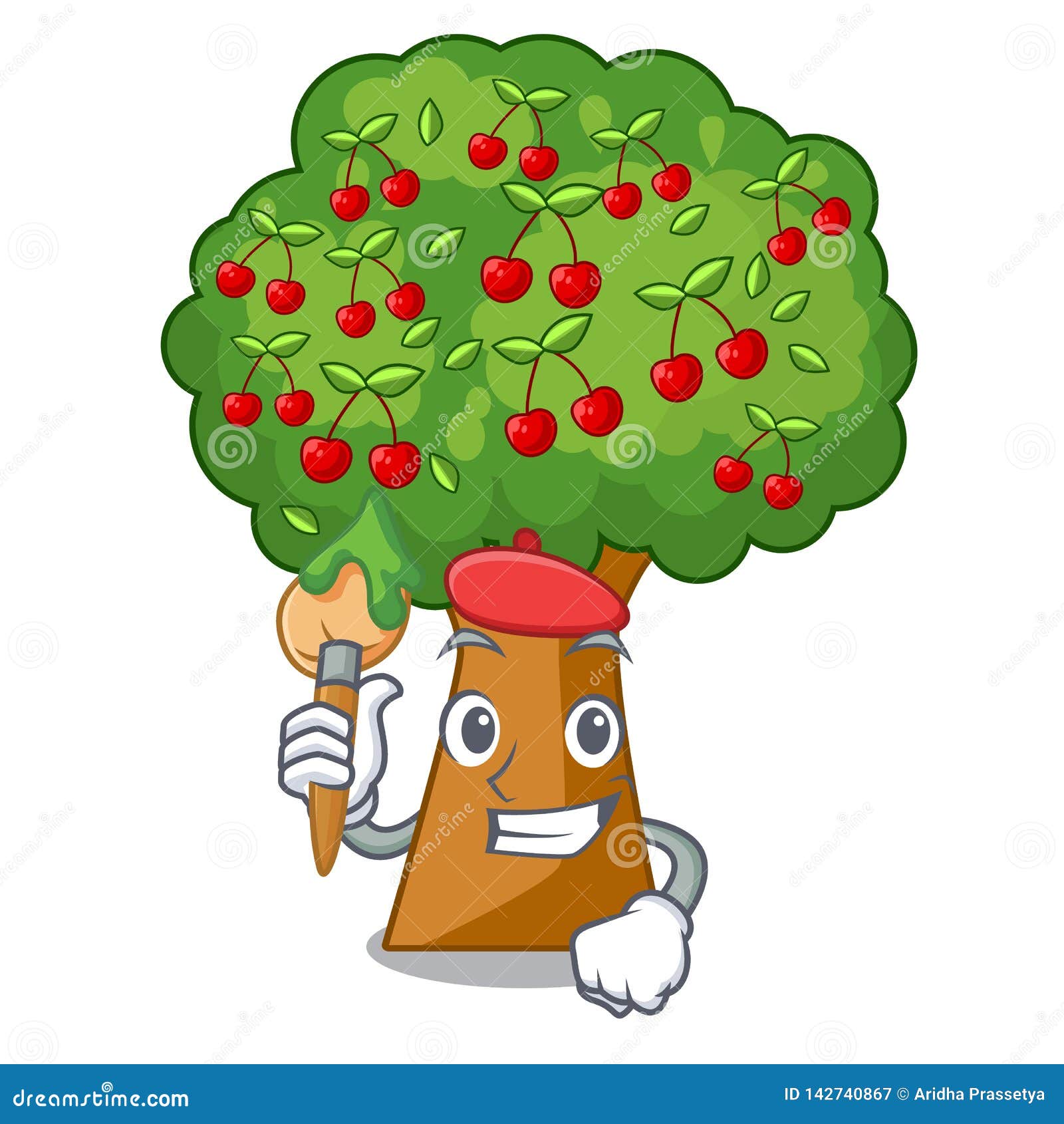 Artist Cherry Tree in the Cartoon Shape Stock Vector - Illustration of ...