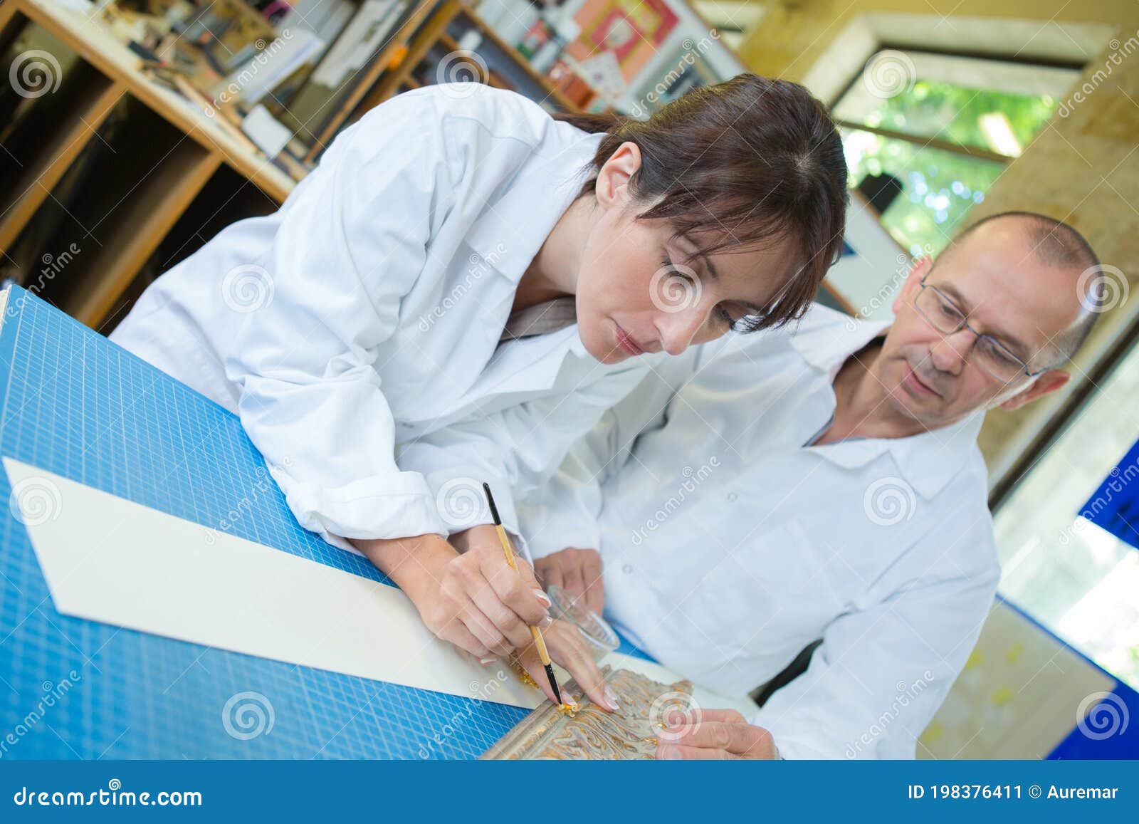 Artist Copying Pattern on Cornice Stock Image - Image of mockup ...