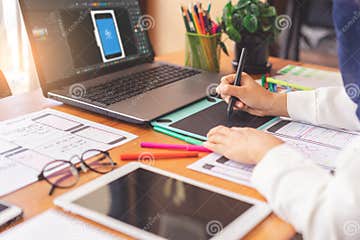Artist Creative Designer Hands Sketching of Screens for Mobile ...