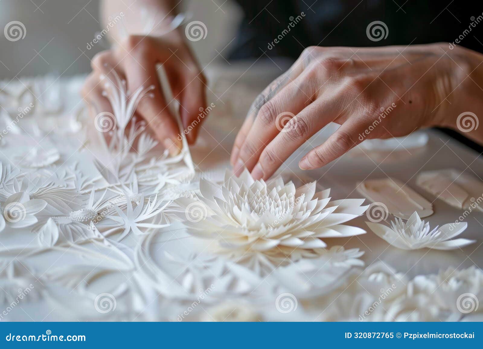 Artist Cutting Intricate Patterns into Paper for a Delicate Papercraft ...