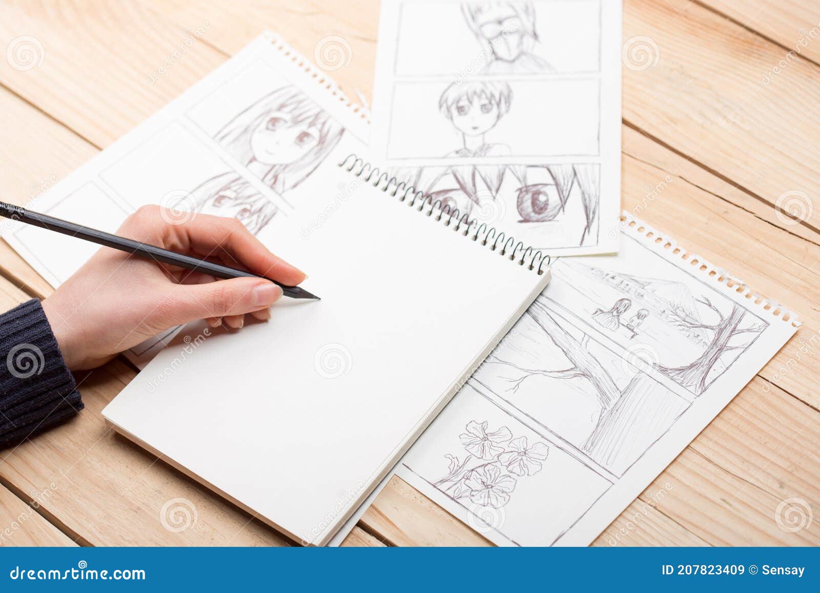 Artist Drawing an Anime Comic Book in a Studio Stock Image - Image of ...