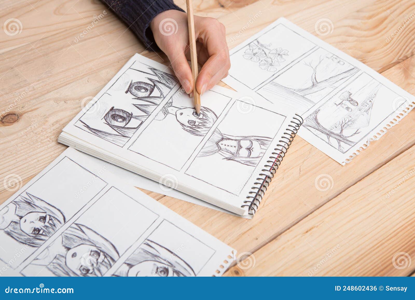 Artist Drawing an Anime Comic Book in a Studio Stock Photo - Image of ...