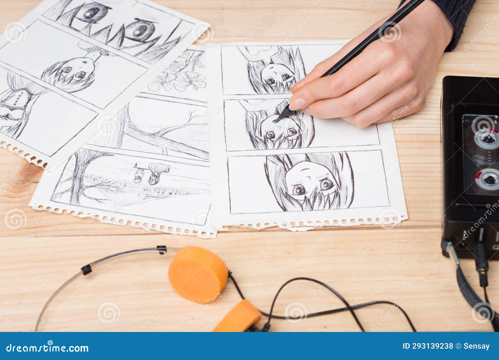 Artist Drawing an Anime Comic Book in a Studio Stock Photo - Image of ...