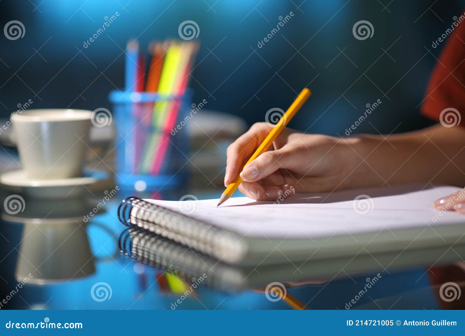 Artist Drawing in a Notebook in the Night Stock Image - Image of female ...