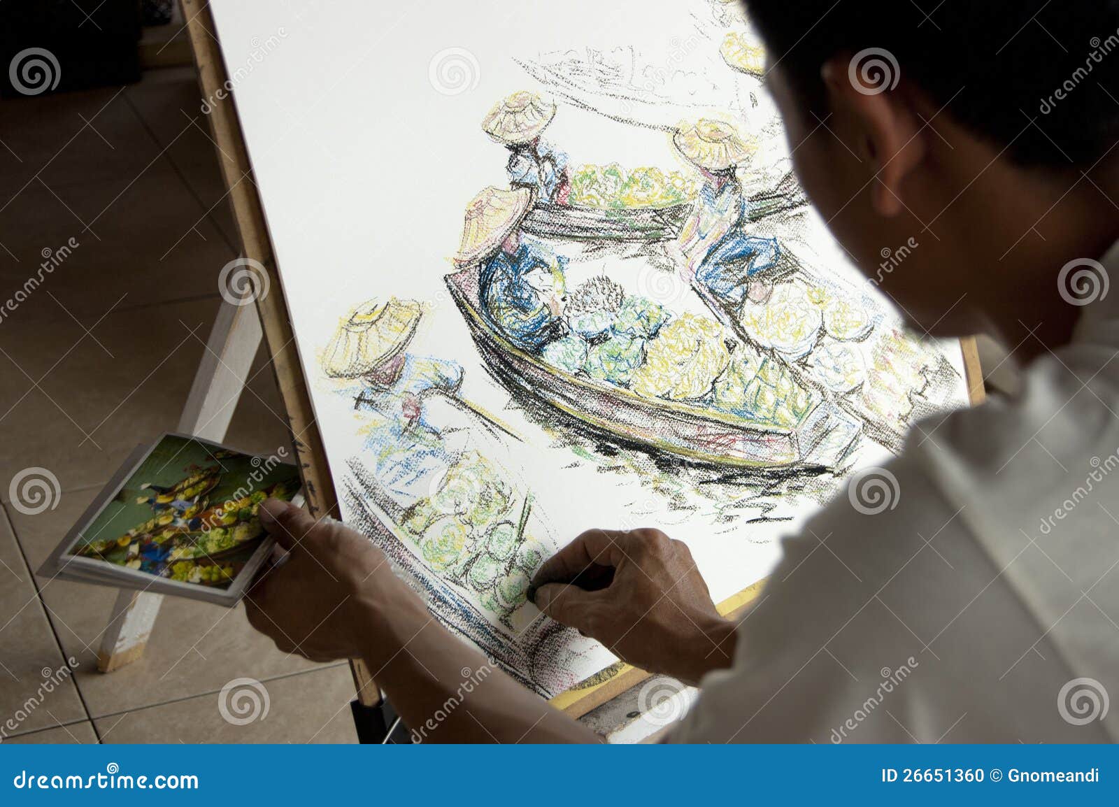 Artist Drawing a Picture of a Floating Market Editorial Image - Image ...