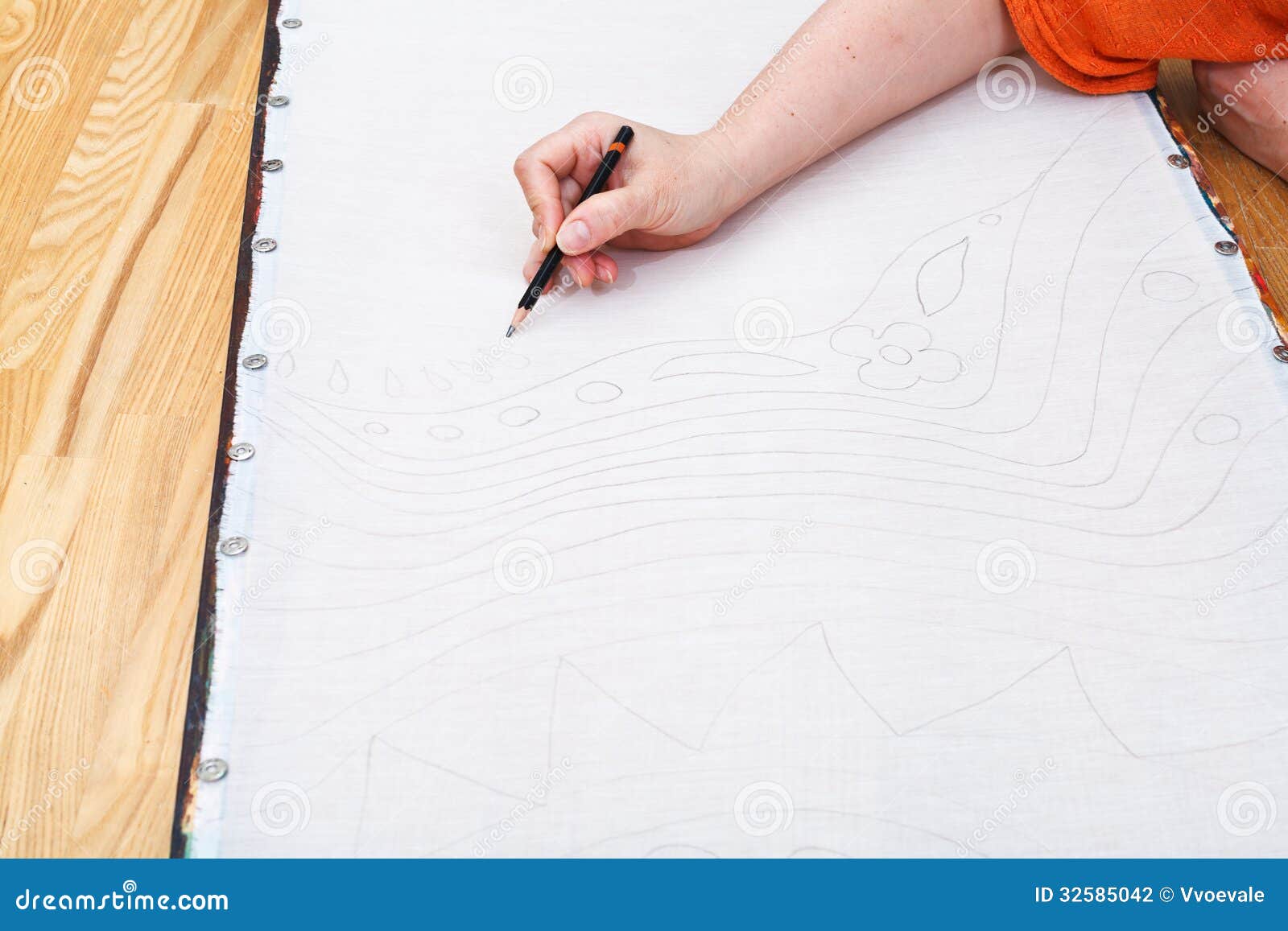 Artist Draws Pencil Pattern on Silk Stock Photo - Image of artwork ...