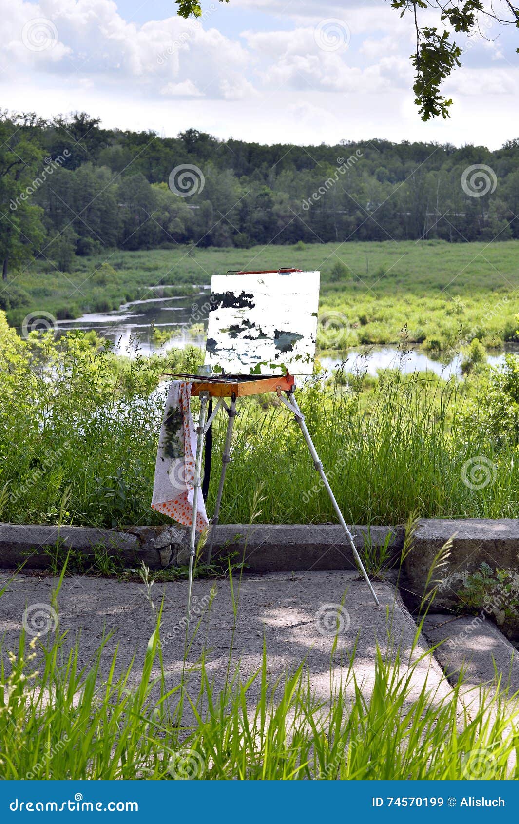 Artist Easel with Paints Standing Outdoors Stock Image - Image of open ...