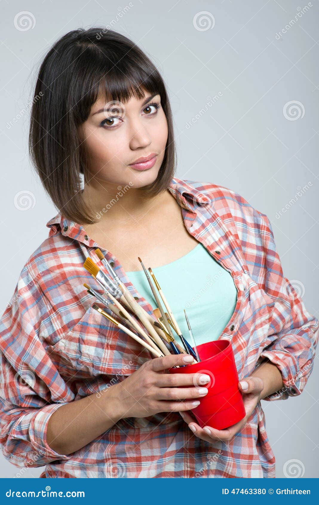Artist-girl stock photo. Image of brushes, hair, hand - 47463380