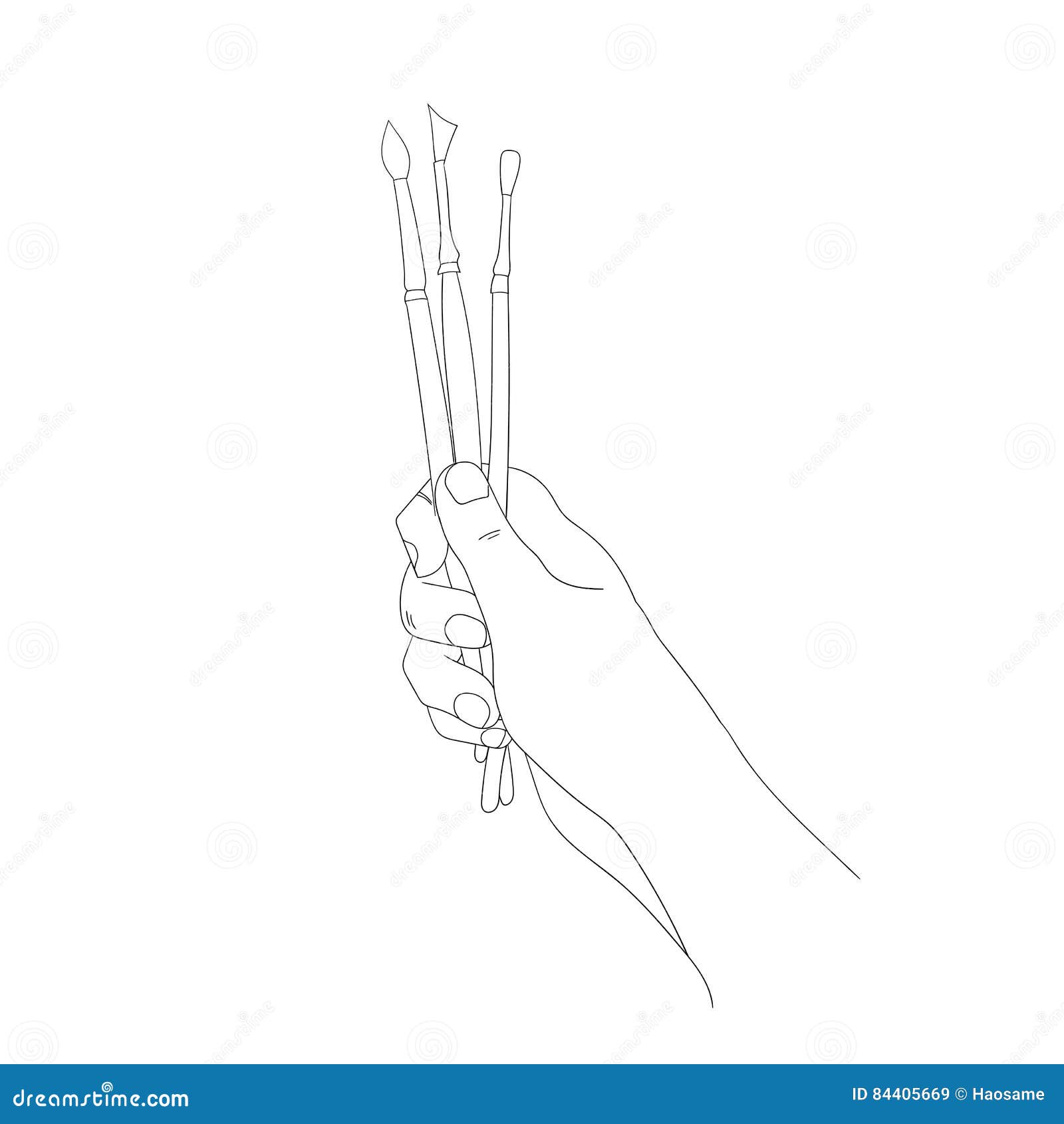 Artist hand with brushes stock illustration. Illustration of line ...