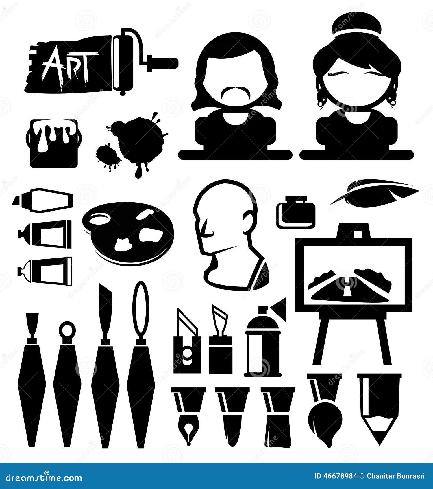 Artist icons stock vector. Illustration of drawing, elements - 46678984