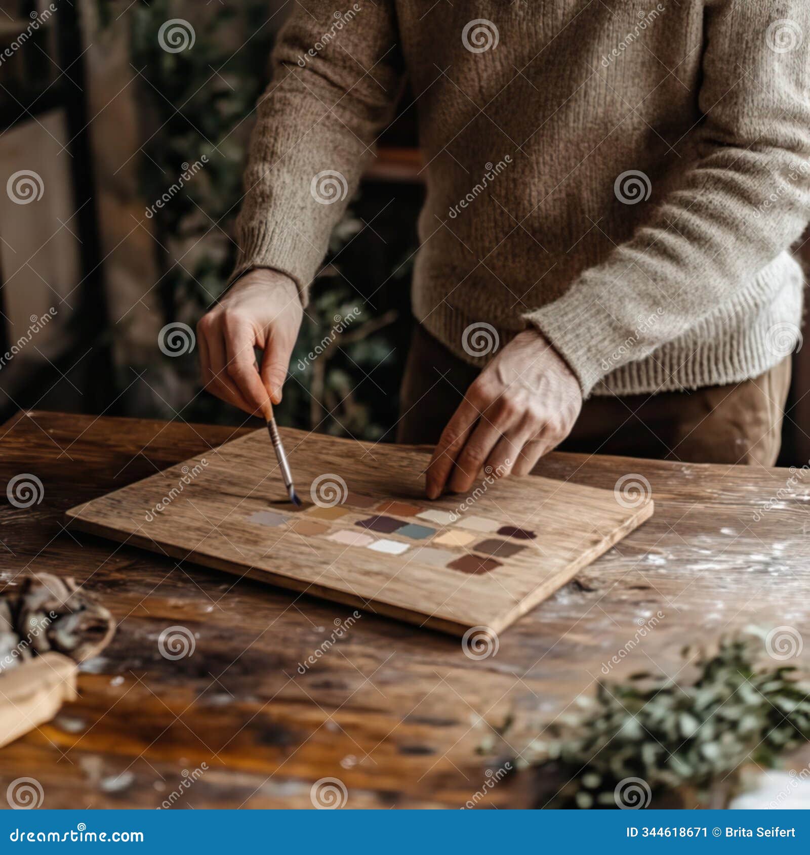 An Artist is Mixing Colors on His Palet Stock Illustration ...