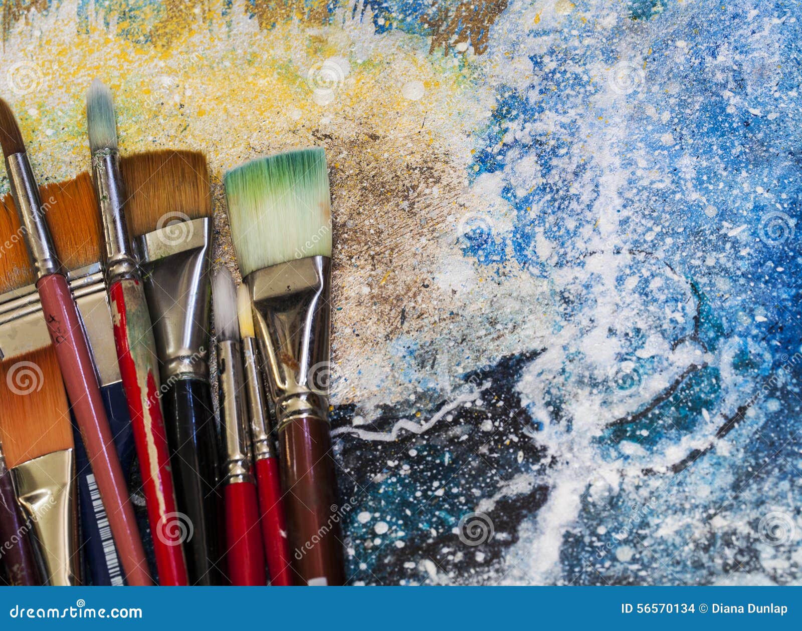 Artist Paint Brushes on a Painting Stock Photo - Image of gold, brushes ...
