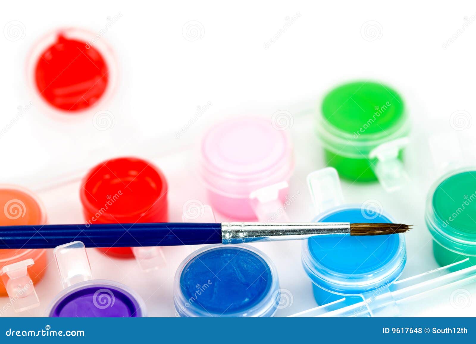 Artist Paintbrush and Mini Pots of Paint Stock Photo - Image of ...