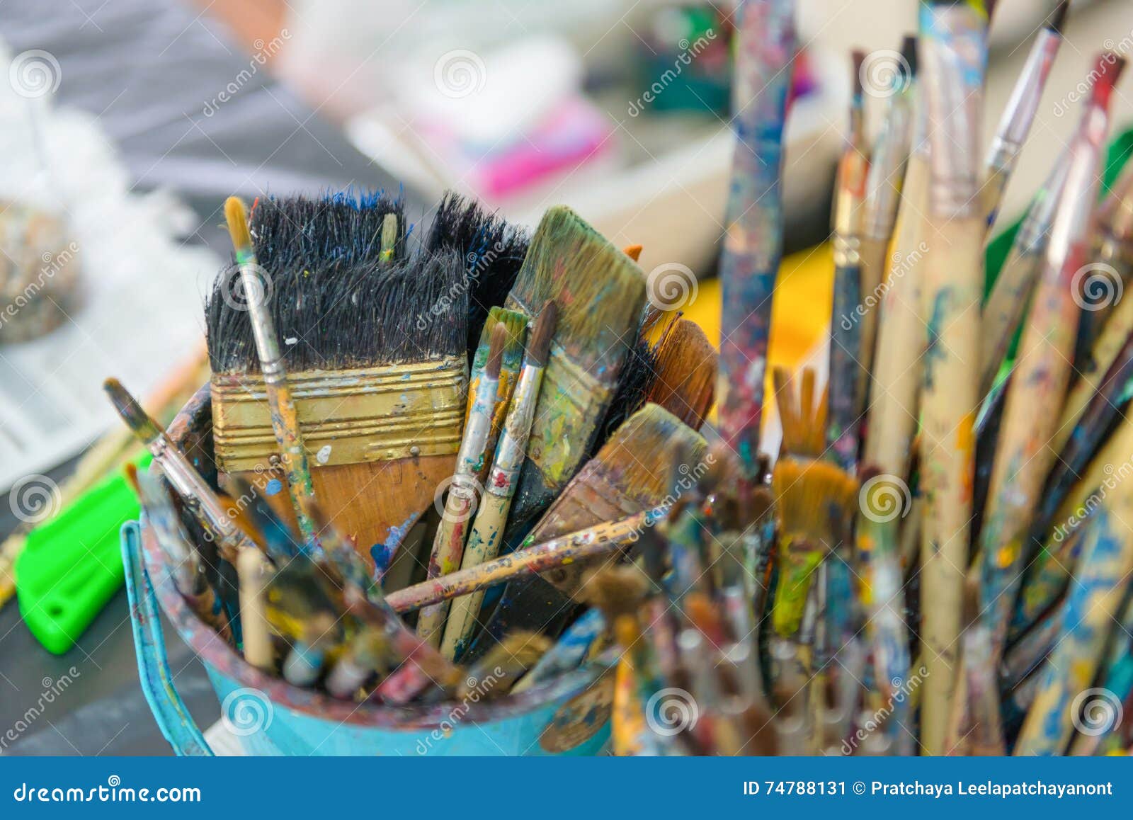 Artist Paintbrushes in Bucket. Stock Image - Image of design, used ...