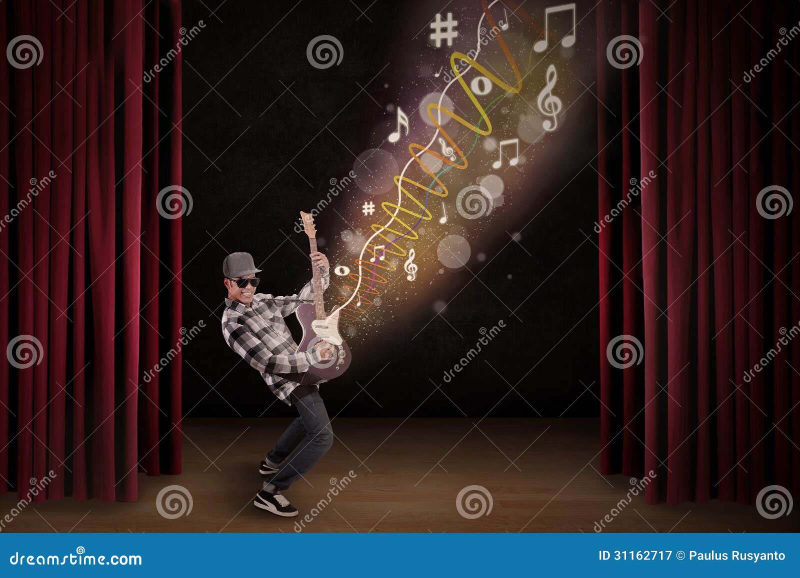 Artist Perform with Guitar on Stage Stock Image - Image of color, lines ...