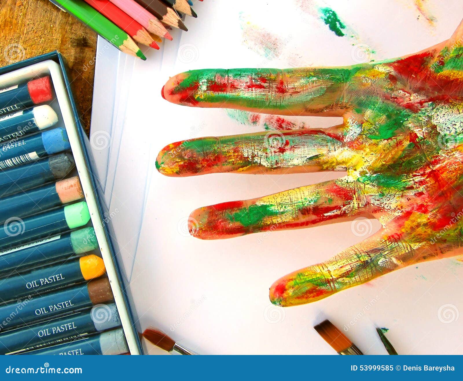 Artist S Hand and Drawing Tools Stock Image - Image of hand, childhood ...