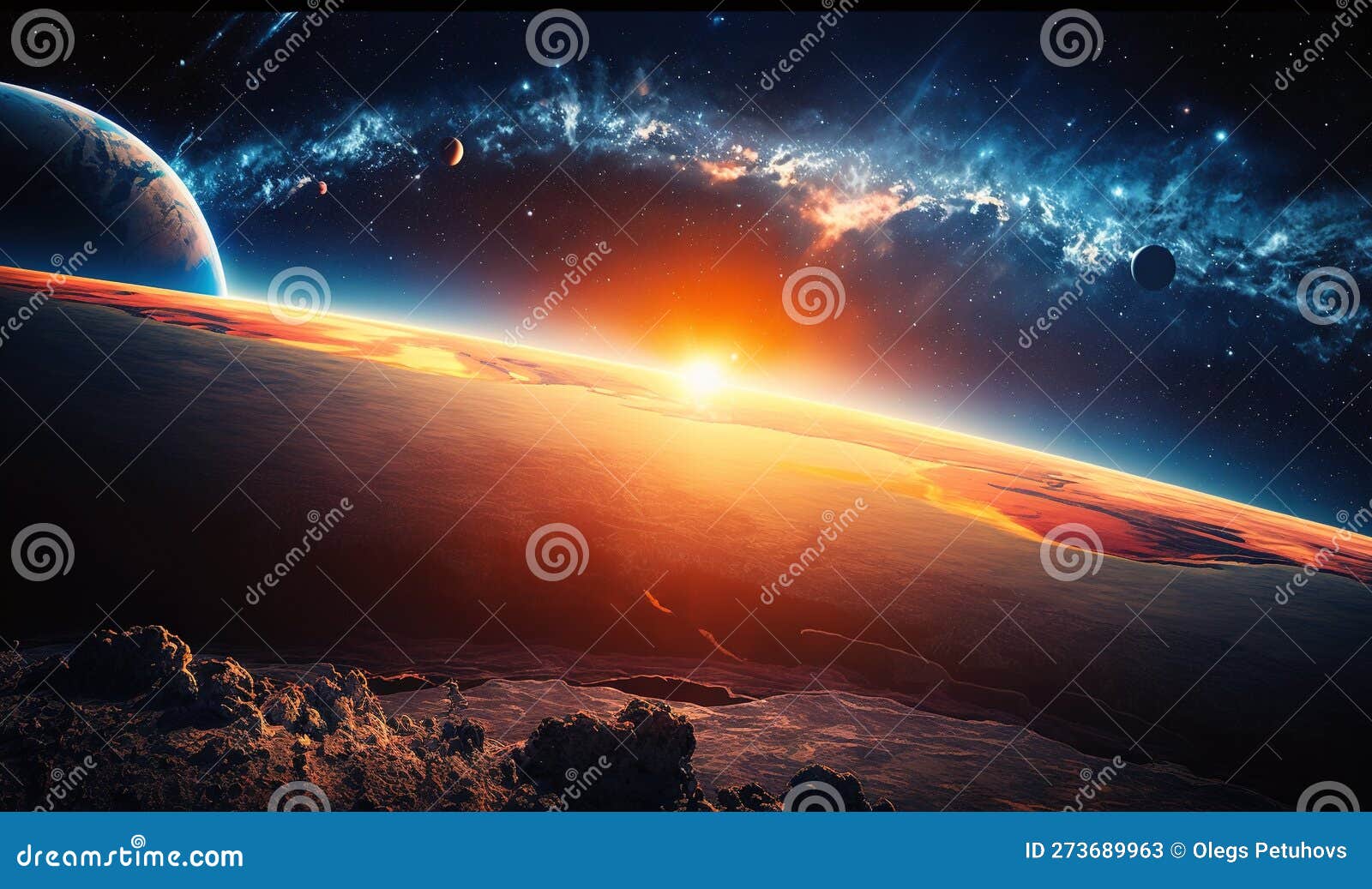 An Artist S Rendering of a Planet with a Sun Rising Over it Stock ...
