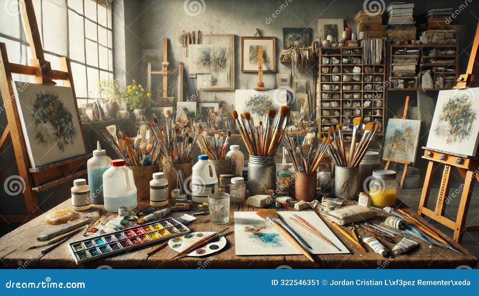 Artist S Studio with Art Supplies on a Workbench Stock Illustration ...