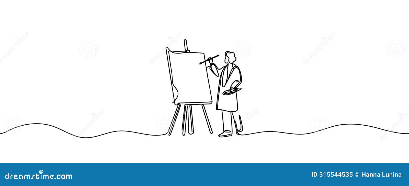 The Artist Sits in Front of an Easel with a Palette and Brush in Hand ...