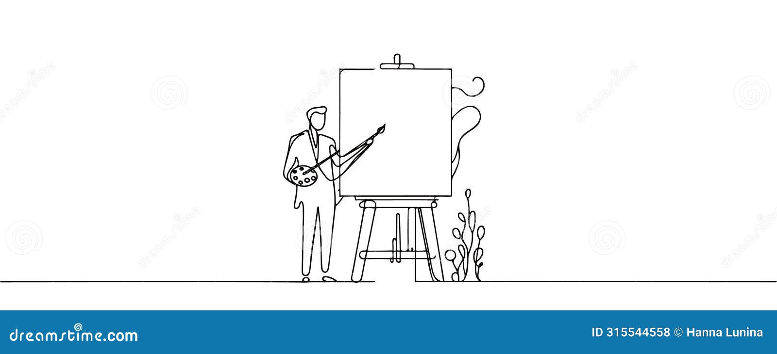 The Artist Sits in Front of an Easel with a Palette and Brush in Hand ...