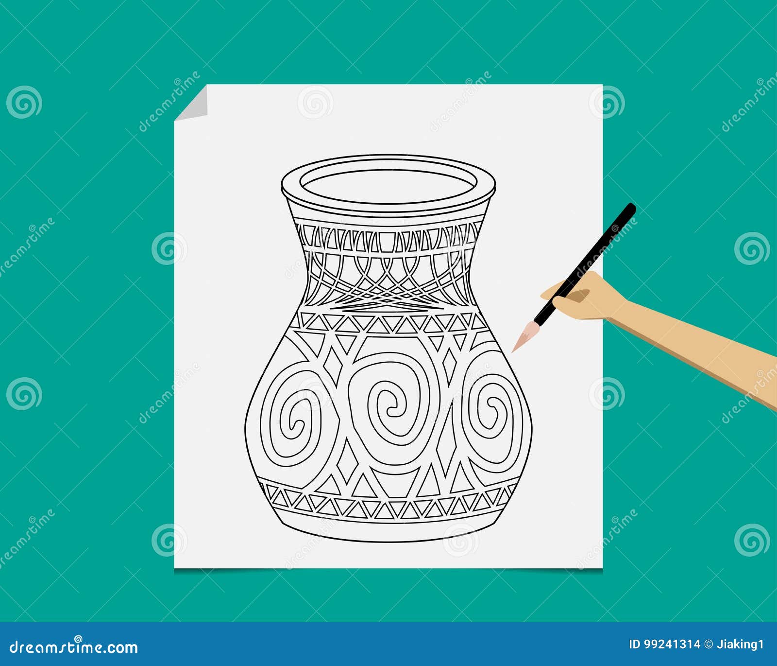 Artist Sketching Pottery on White Paper, Vector Stock Vector ...