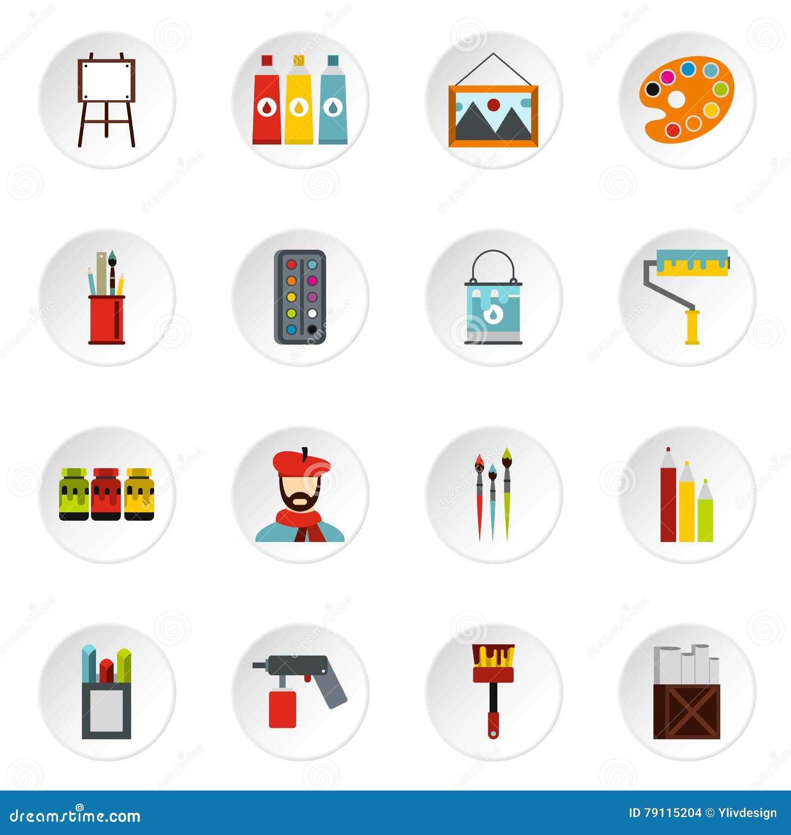 Artist Studio Icons Set, Flat Style Stock Vector - Illustration of ...
